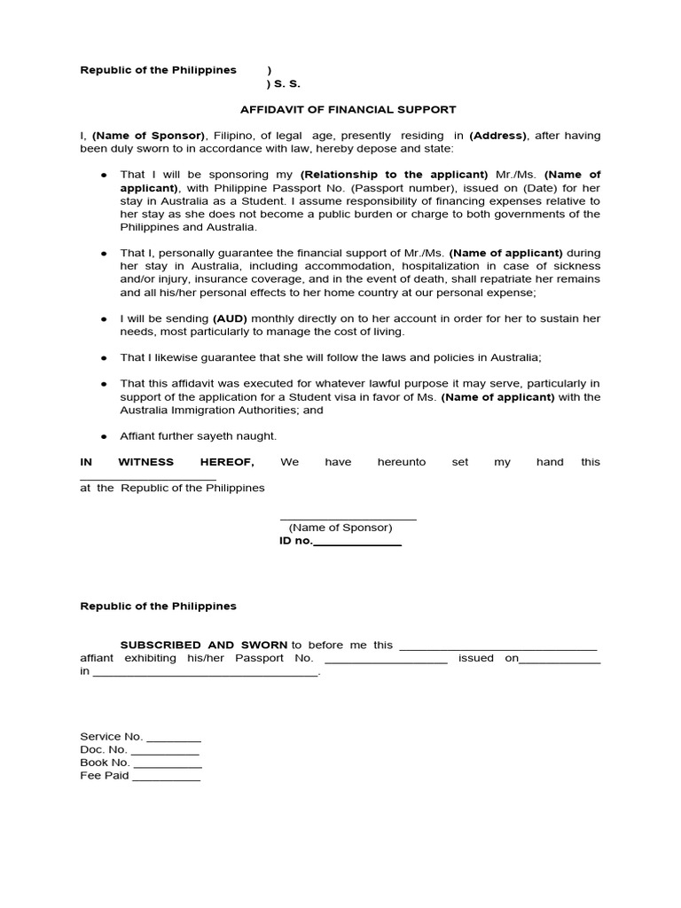 Affidavit of Support - Template | PDF
