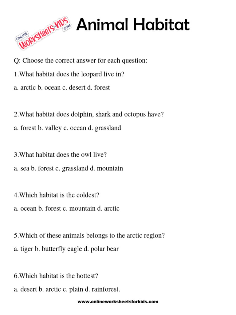 Animal Habitats Worksheets For Grade 1-10 | PDF