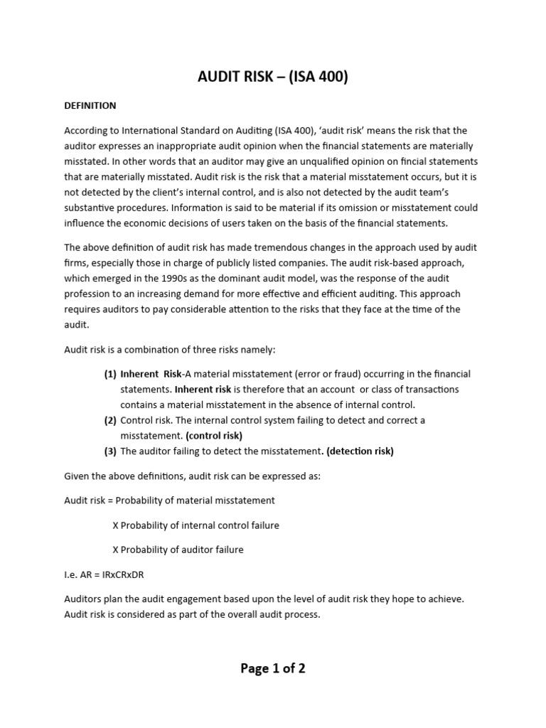 Audit Risk Isa 400 | PDF