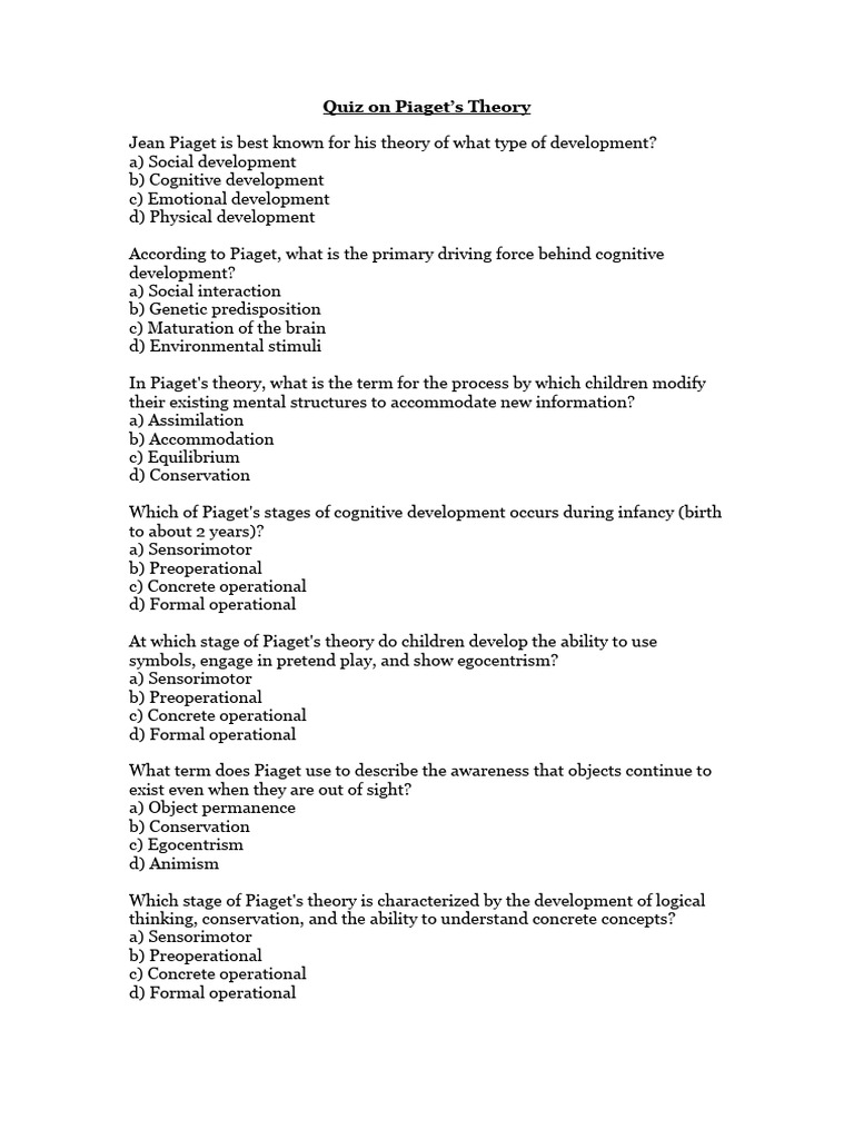 Piaget's Theory Quiz and Answers | PDF