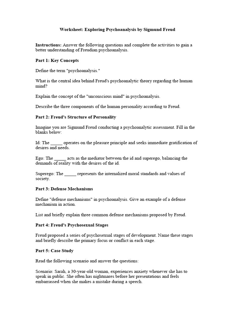 Worksheet On Psychoanalysis | PDF | Self-Improvement | Science & Mathematics
