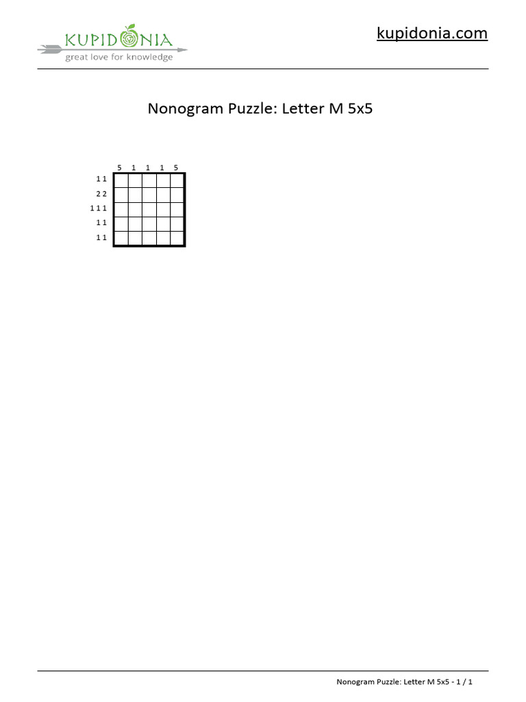 Nonogram Puzzle: 5x5 Letter M | PDF