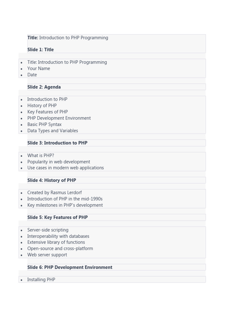 Title: Introduction To PHP Programming Slide 1: Title | PDF | Php | Software