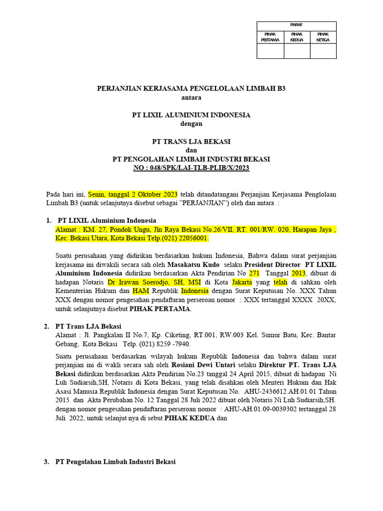 Draft SPK Lixil-Tlb-Plib | PDF