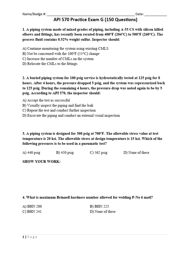 API 570 Practice Exam G: 150 Questions | PDF