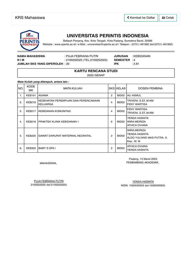 KRS Mahasiswa | PDF