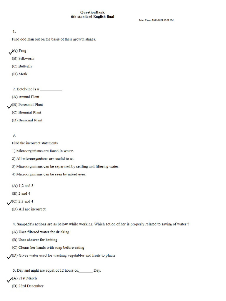 Class 6 Test Paper With Key Homi Bhabha | PDF