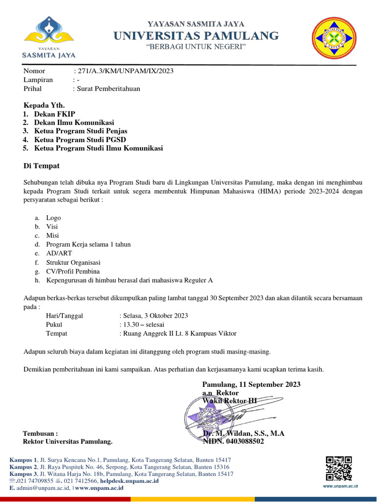 Surat Pemberitahuan Pembentukan Hima Prodi Baru | PDF Surat Pemberitahuan Pembentukan Hima Prodi Baru | PDF