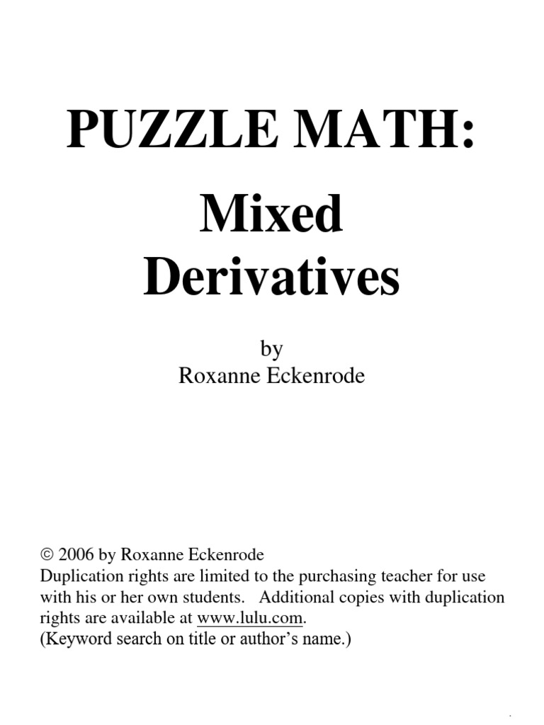 Puzzle Math: Mixed Derivatives: by Roxanne Eckenrode | PDF