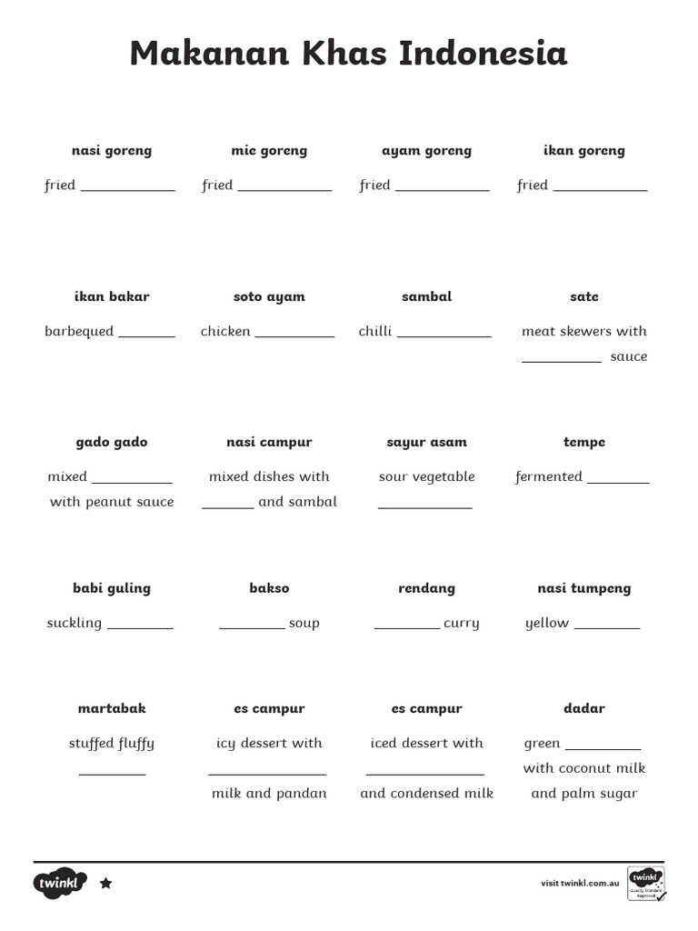 Traditional Food Differentiated Worksheets | PDF | Coconut Milk ...