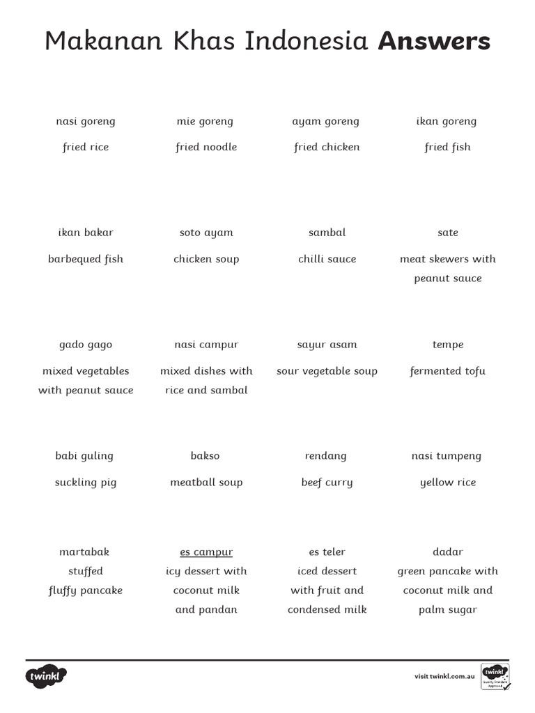 Traditional Food Differentiated Worksheets Answers | PDF