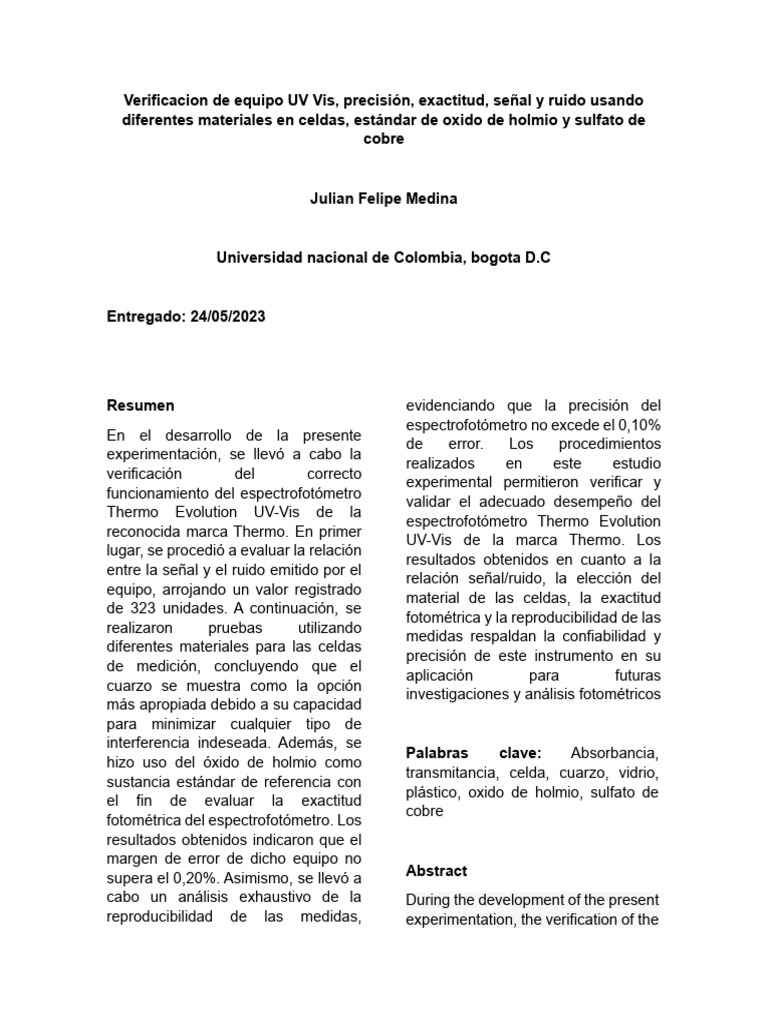 Practica Uv Vis Verificacion-Julian | PDF | Tecnología