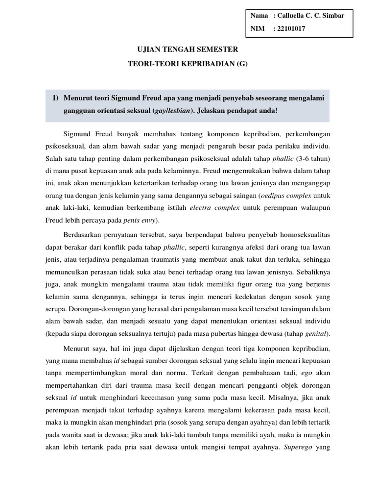 Teori Kepribadian - Ujian Tengah Semester | PDF