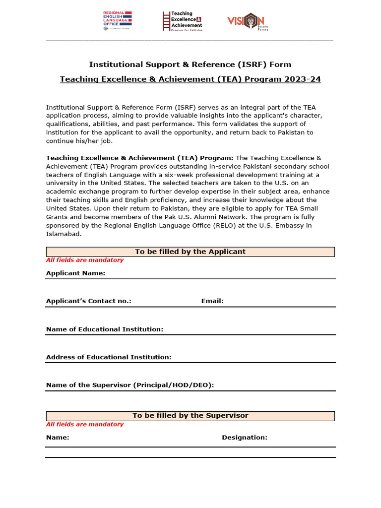 TEA Program 2023-24 ISRF Form | PDF