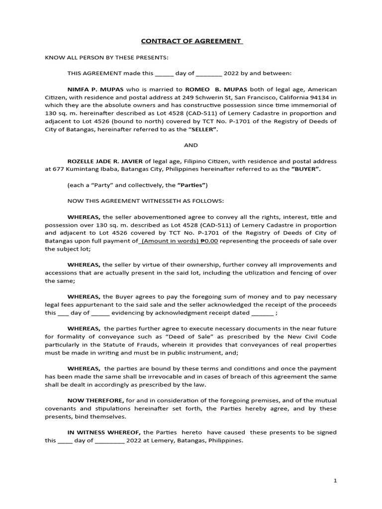 Contract Agreement | PDF | Conveyancing | Deed