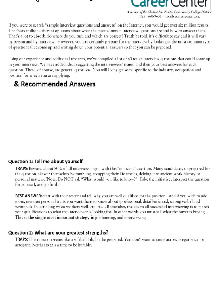 Essential Interview Questions & Answers | PDF | Cognitive Science ...
