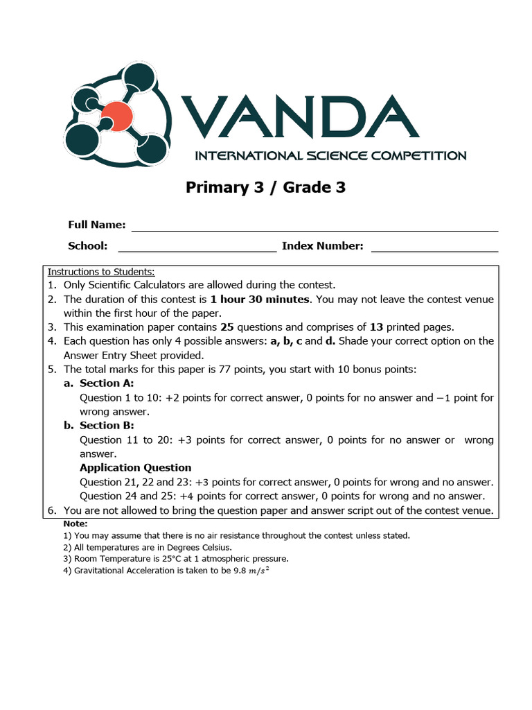 Primary 3 / Grade 3: Full Name: School: Index Number | PDF
