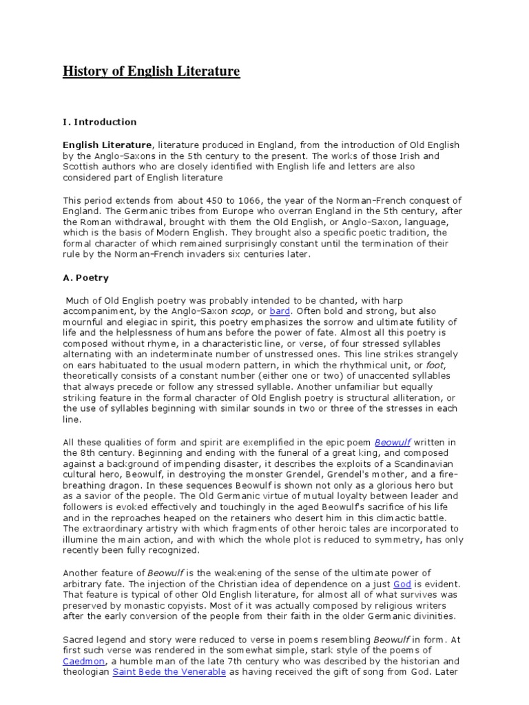 History of English Literature | PDF | Anglo Saxons | William Wordsworth