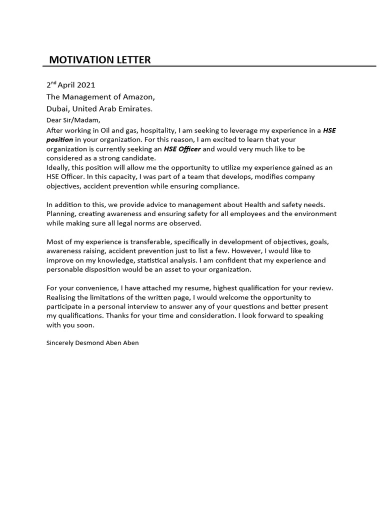 Motivation Letter | PDF