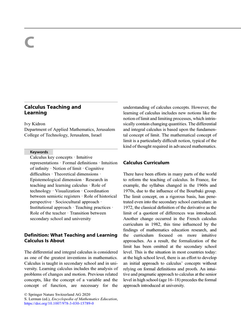 Calculus Teaching and Learning | PDF | Concept | Calculus