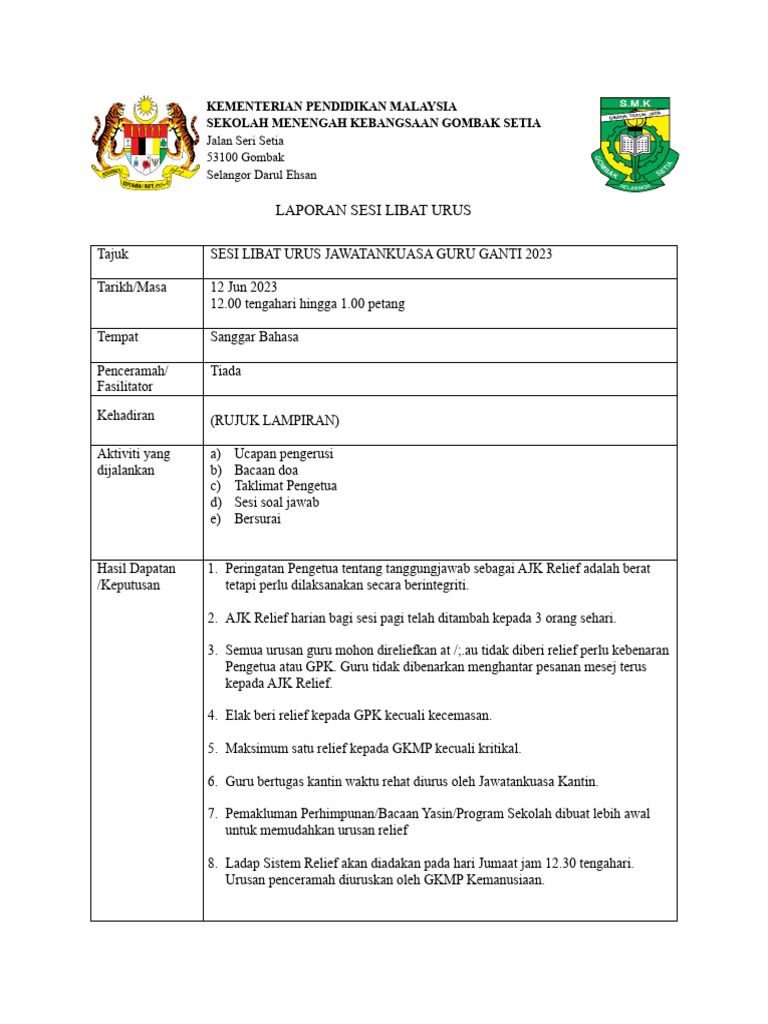 Template Laporan Sesi Libat Urus 2023 | PDF