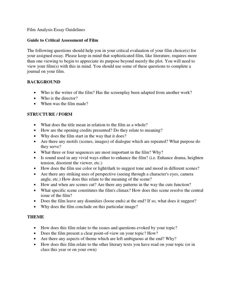 Film Analysis Essay Guidelines | PDF