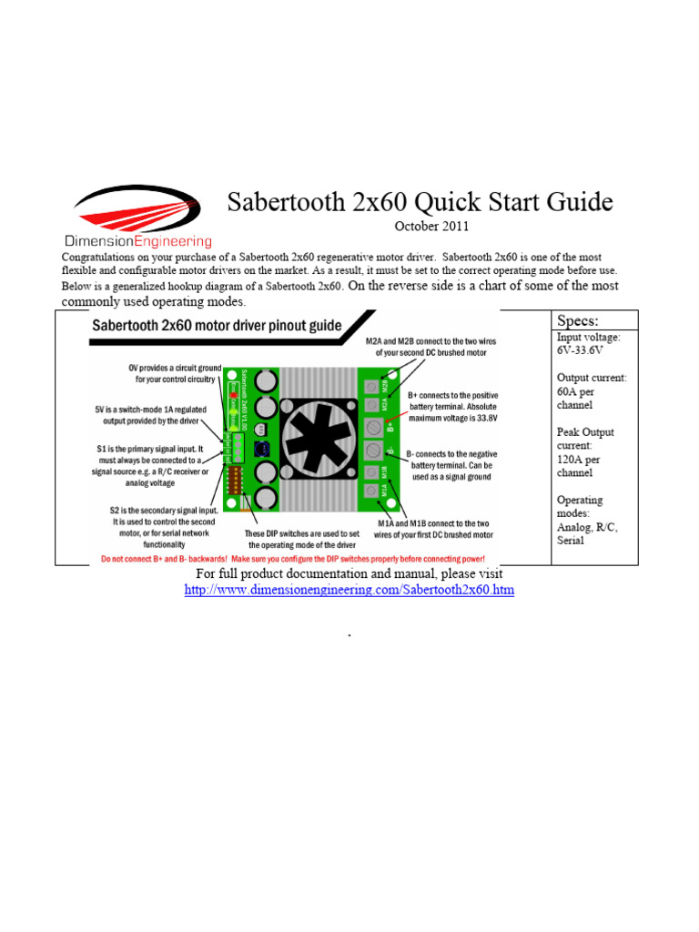 Sabertooth 2 X 60 Quick Start | PDF | Telecommunications | Manufactured Goods