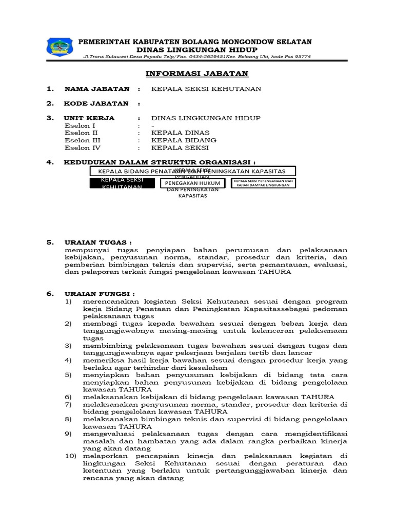 Anjab Seksi Kehutanan | PDF