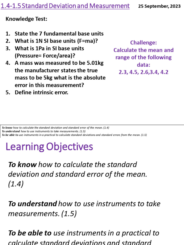 1.4-1.5 Standard Deviation and Measurement (Practical) | PDF