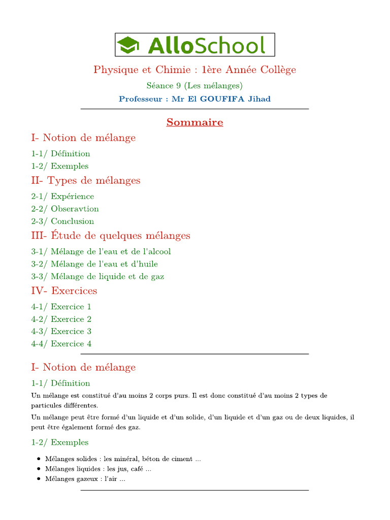 Seance 9 Les Melanges 2 | PDF