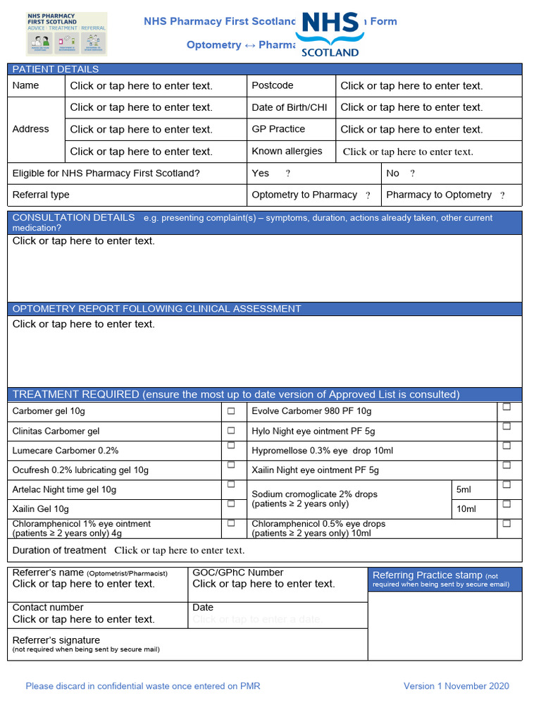 NHS Pharmacy First Scotland Form | PDF | Pharmacy | Topical Medication