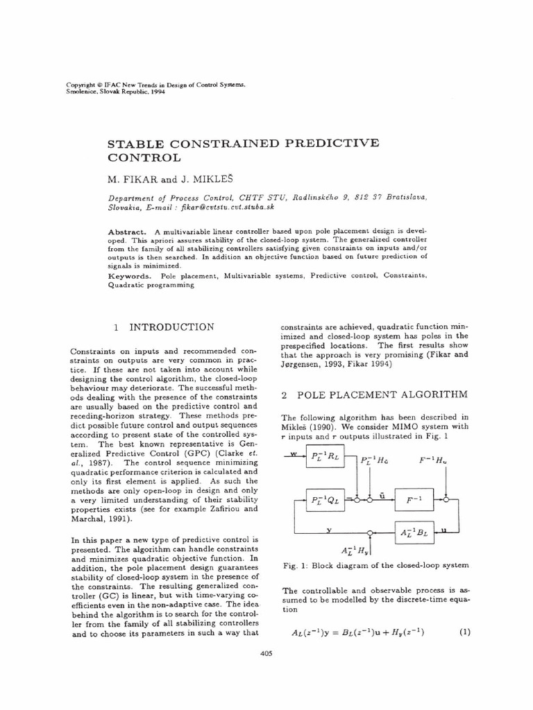 Stable Constrained Predictive Control Article | PDF | Matrix (Mathematics) | Control Theory
