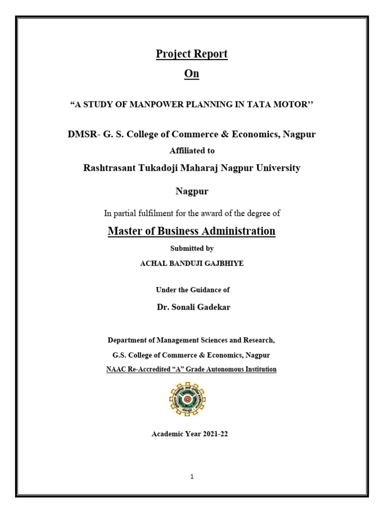 Project Report On: DMSR-G. S. College of Commerce & Economics, Nagpur | PDF