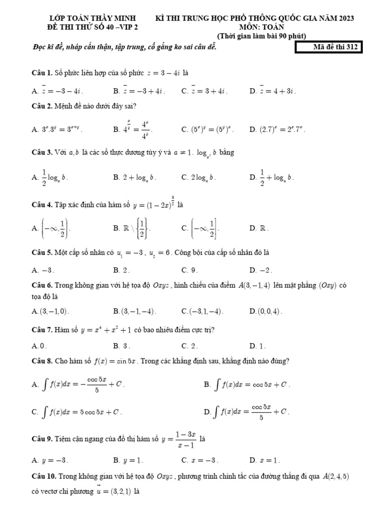 De Thi Thu So 40 Vip2 Dap an 2k5 | PDF