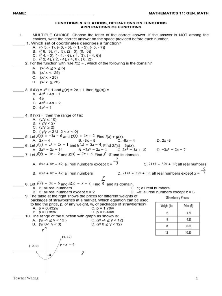 Mathematics 11 Midterms Gen. Math Functions Applications | PDF ...