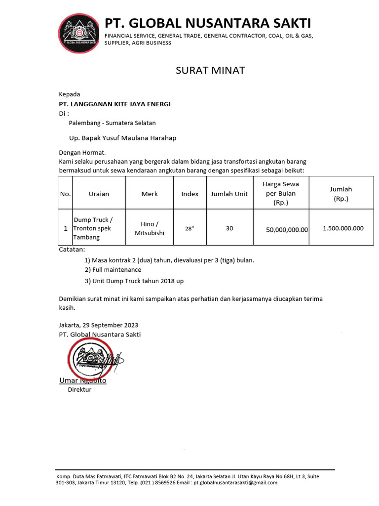 Surat Minat Perusahaan | PDF