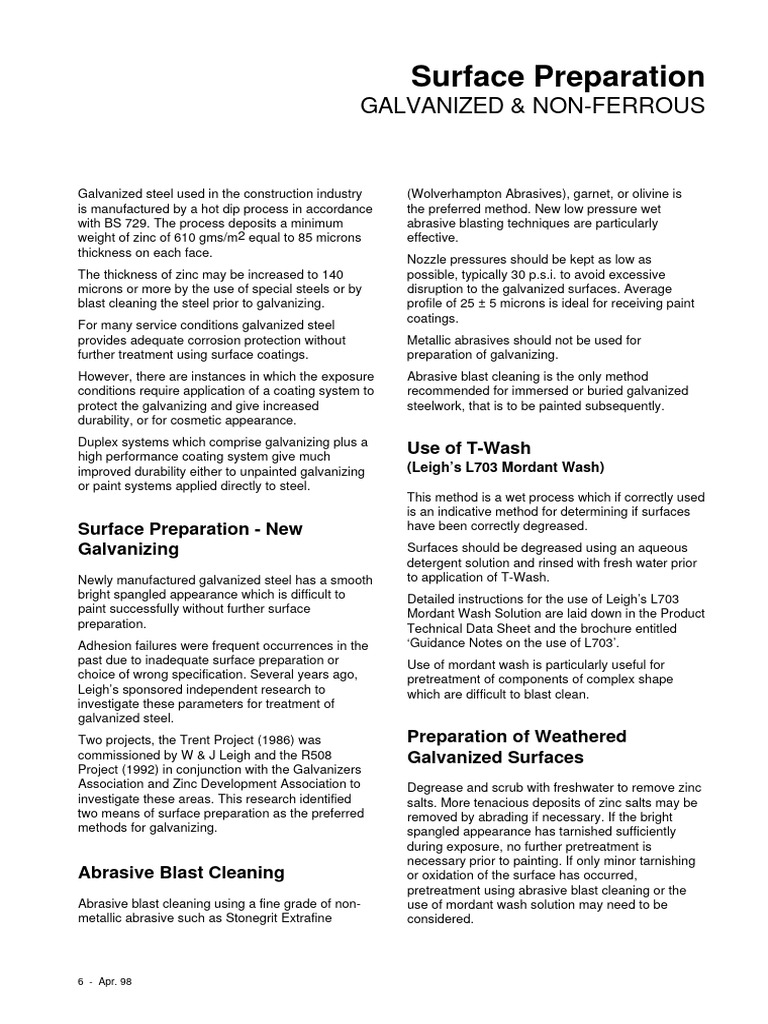 Surface Prep Galvanizing | PDF