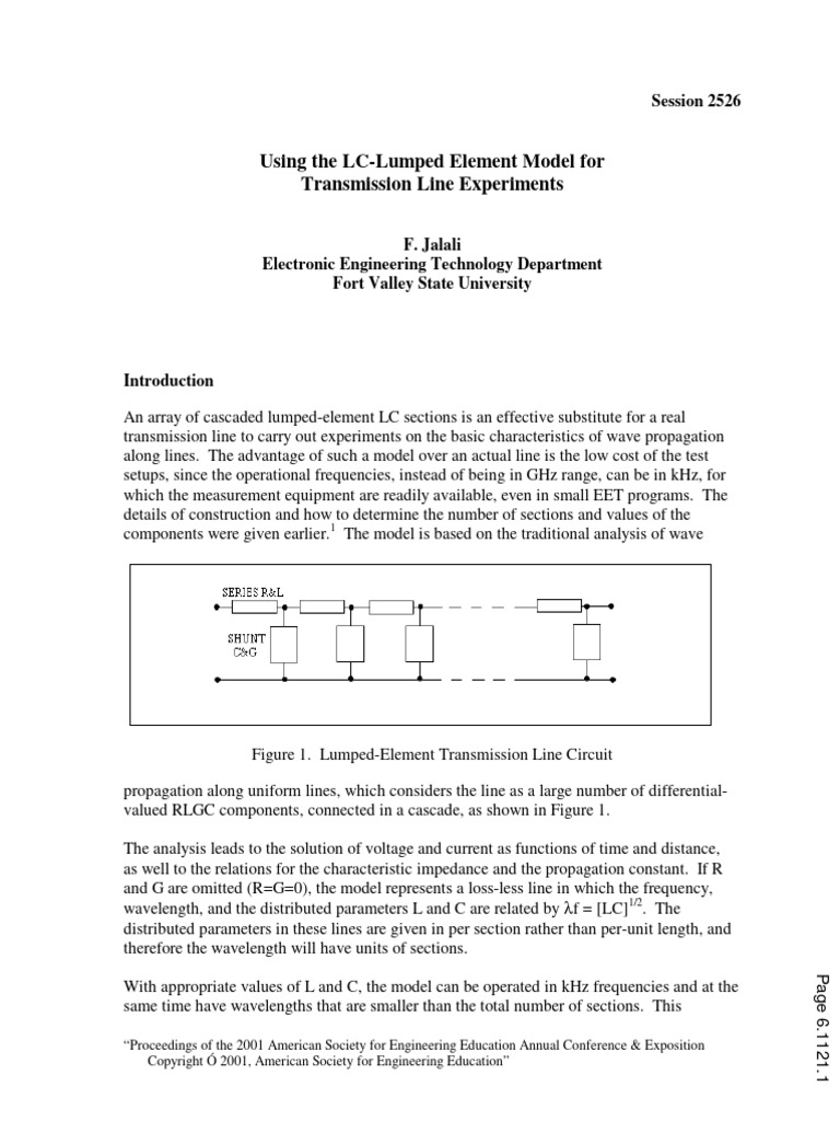 Using The LC Lumped Element Model For Transmission Line Experiments ...