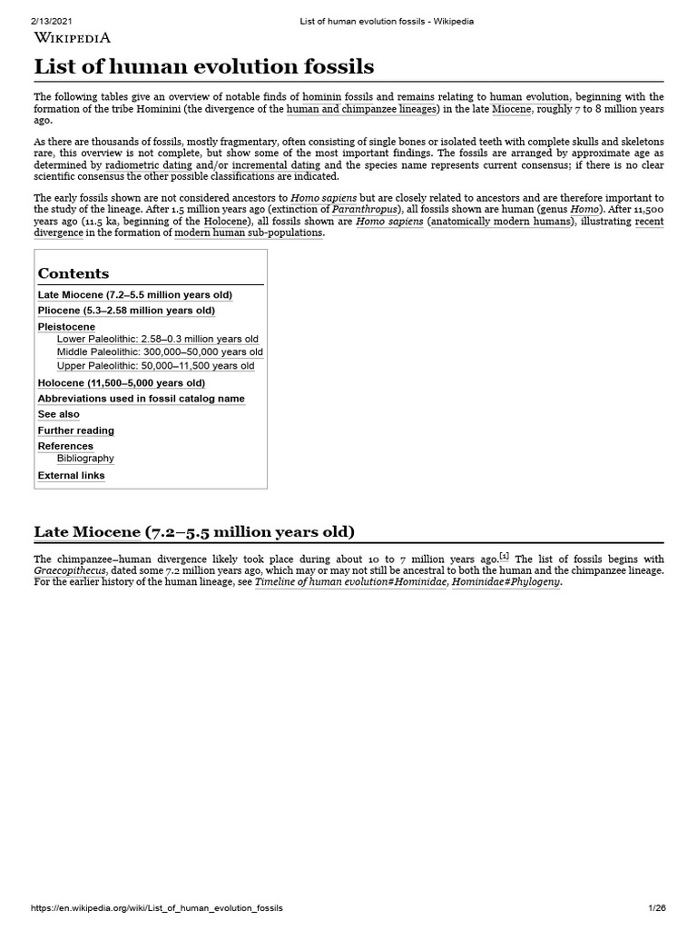List of Human Evolution Fossils - Wikipedia | PDF