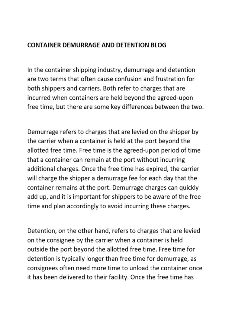 Container Demurrage and Detention Blog | Download Free PDF | Freight ...