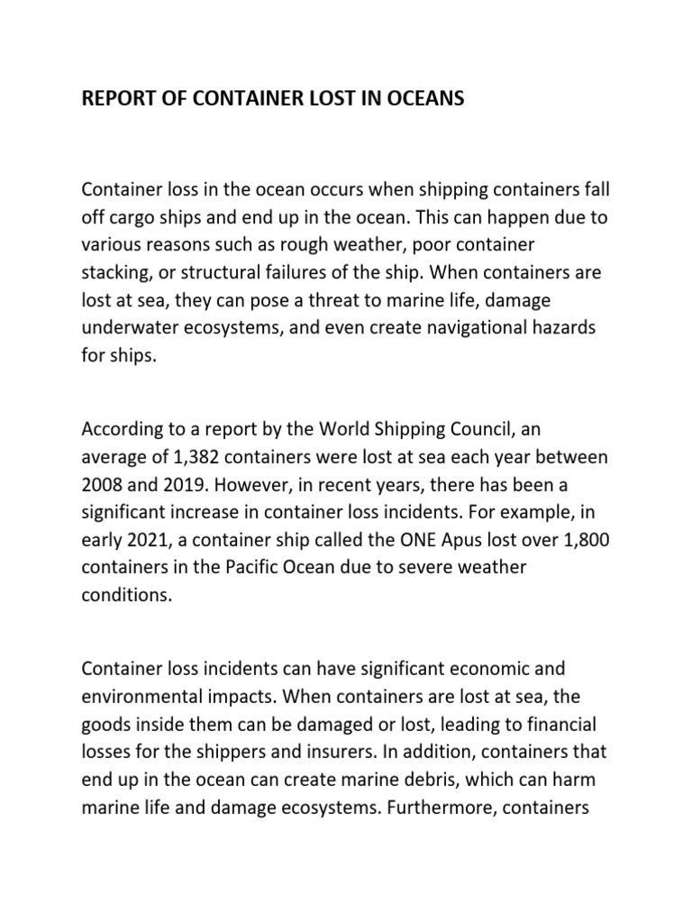 Report of Container Lost in Oceans | PDF