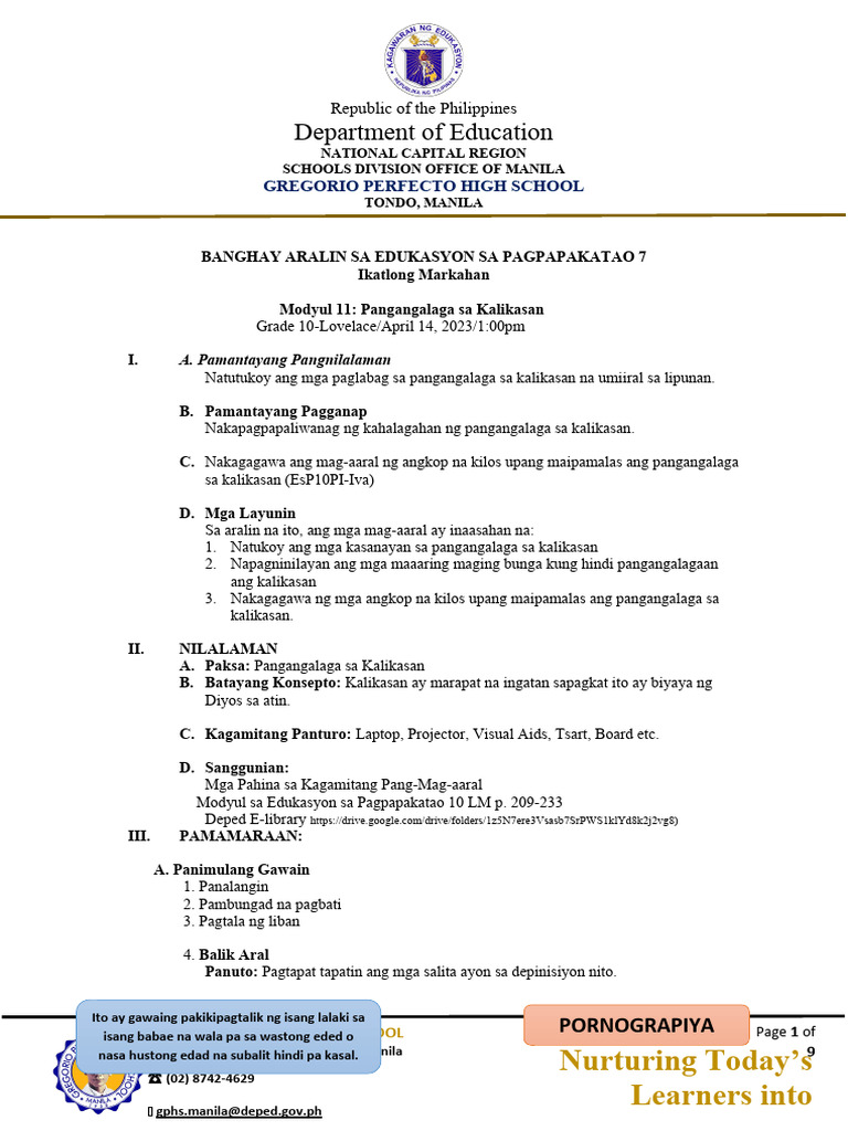 LP COT 1 G10 (KALIKASAN) - Final | PDF