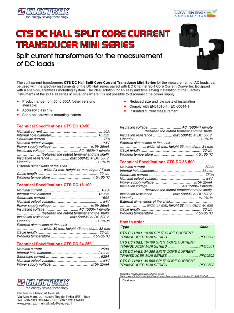 Data Sheet CTS DC HALL SPLIT CT MINI | PDF