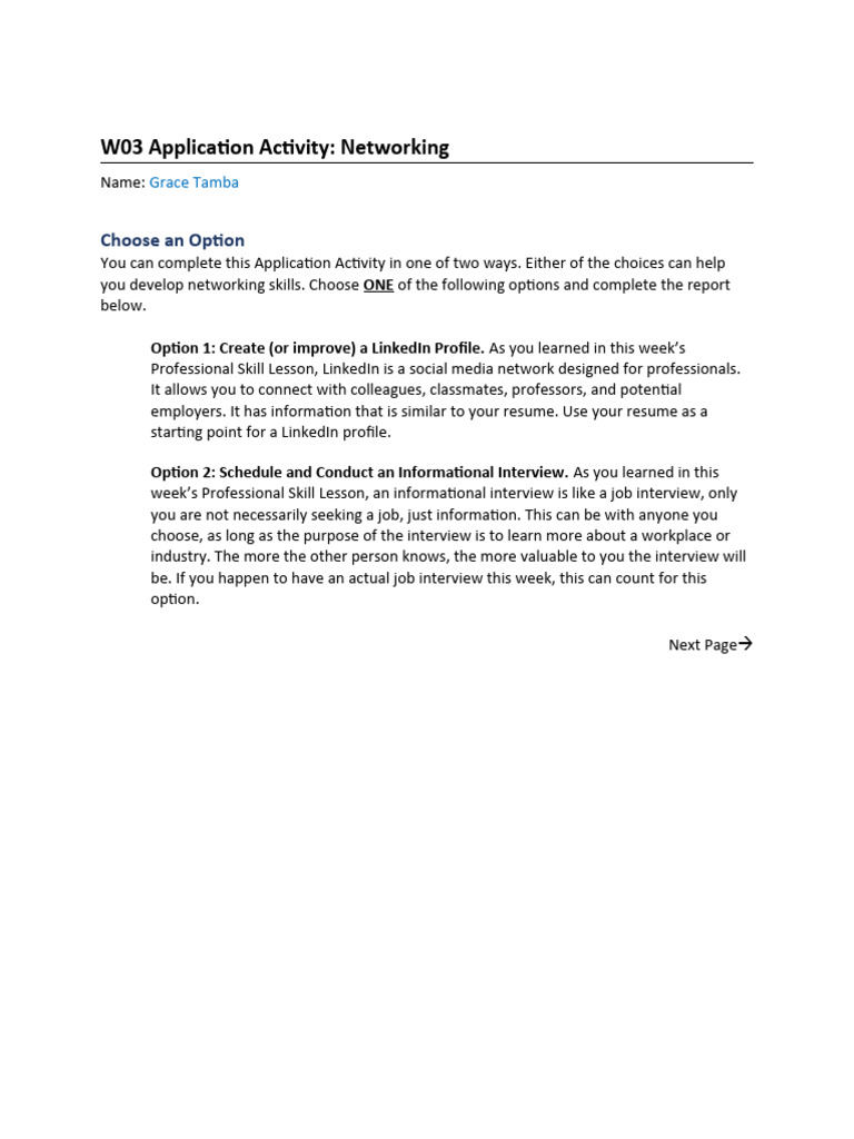 Pc102 Document Applicationactivity Networking Template | PDF | Job Interview | Linked In