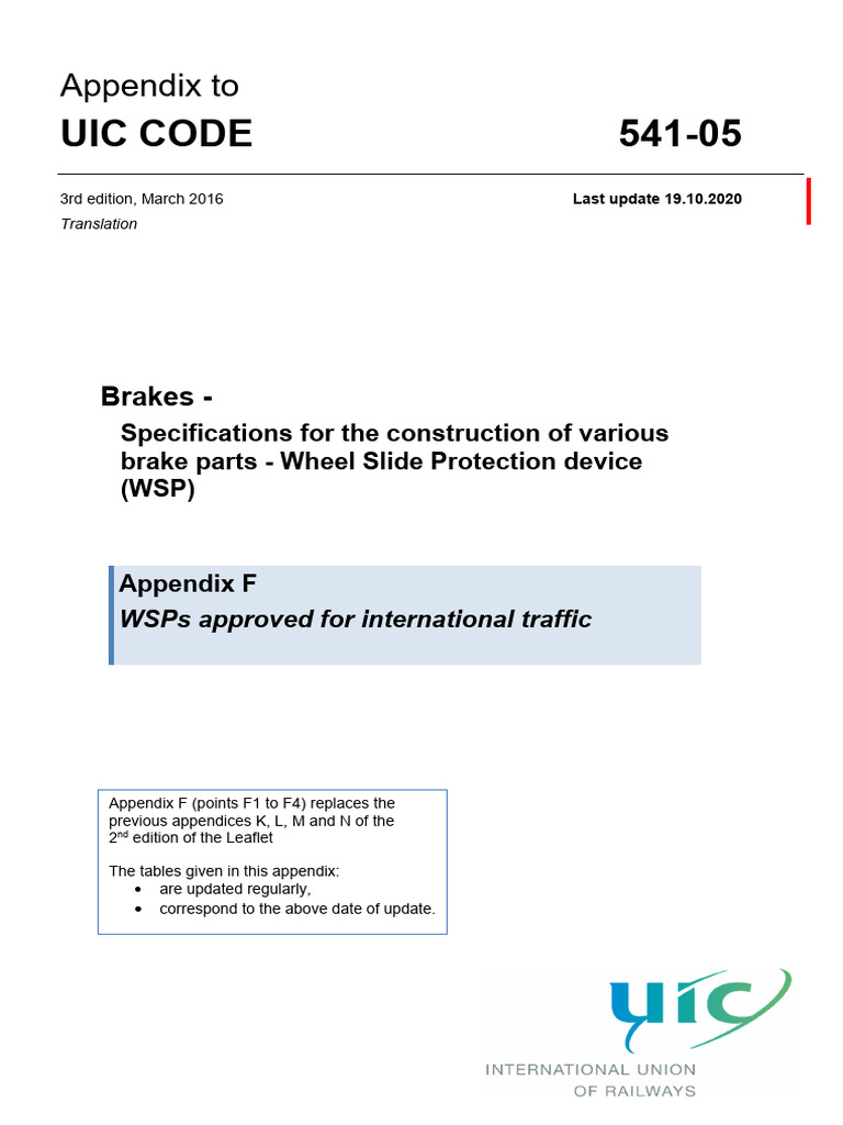 Uic Leaflet 541 05 Appendix F v2 | PDF | Brake | Train