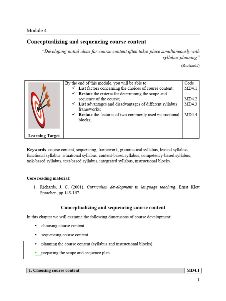 Module 4, Conceptualizing and Sequencing Course Content | PDF Module 4, Conceptualizing and Sequencing Course Content | PDF