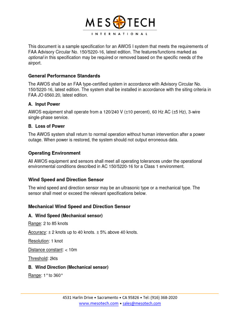 AWOS I Specification | PDF