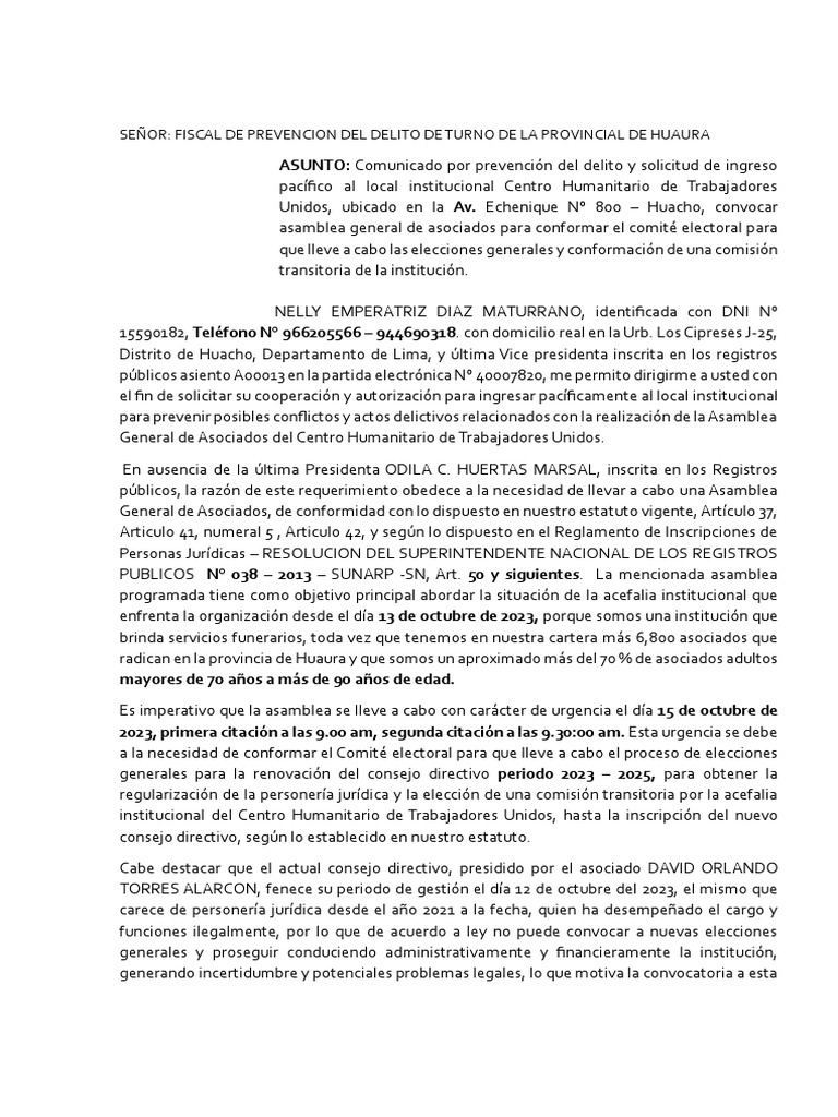 Escrito Fiscalia Prevencion Delito - Chtu - Nelly - 2023 | PDF