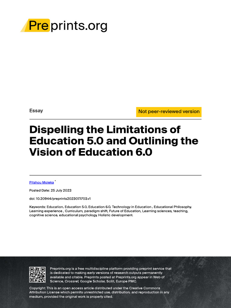 Dispelling The Limitations of Education 5.0 and Outlining The Vision of Education 6.0 | PDF