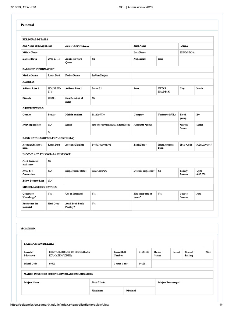 SOL - Admissions - 2023 | PDF